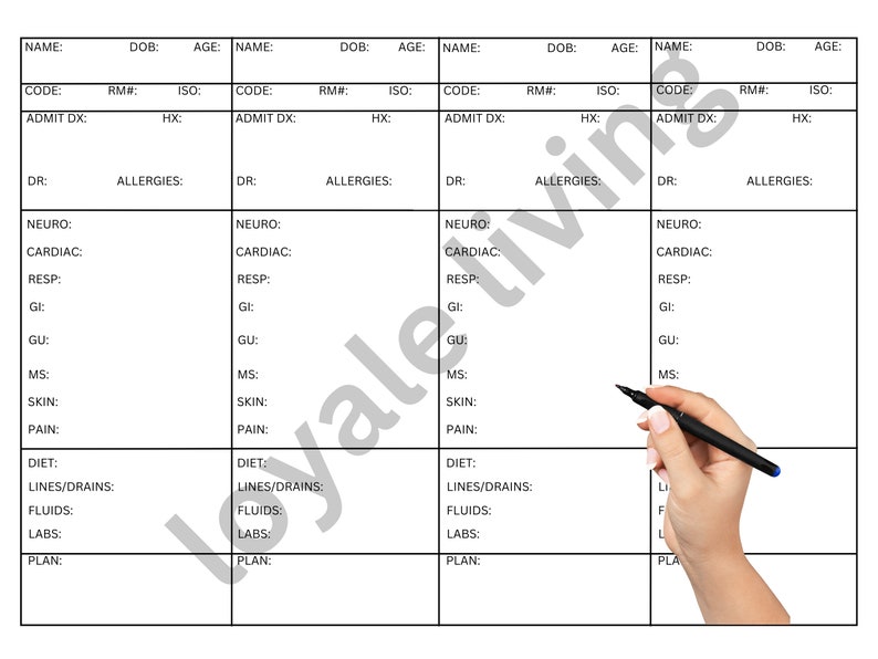 4-patient Nursing Report Sheet | Nursing Brain Sheet | Nursing Student ...