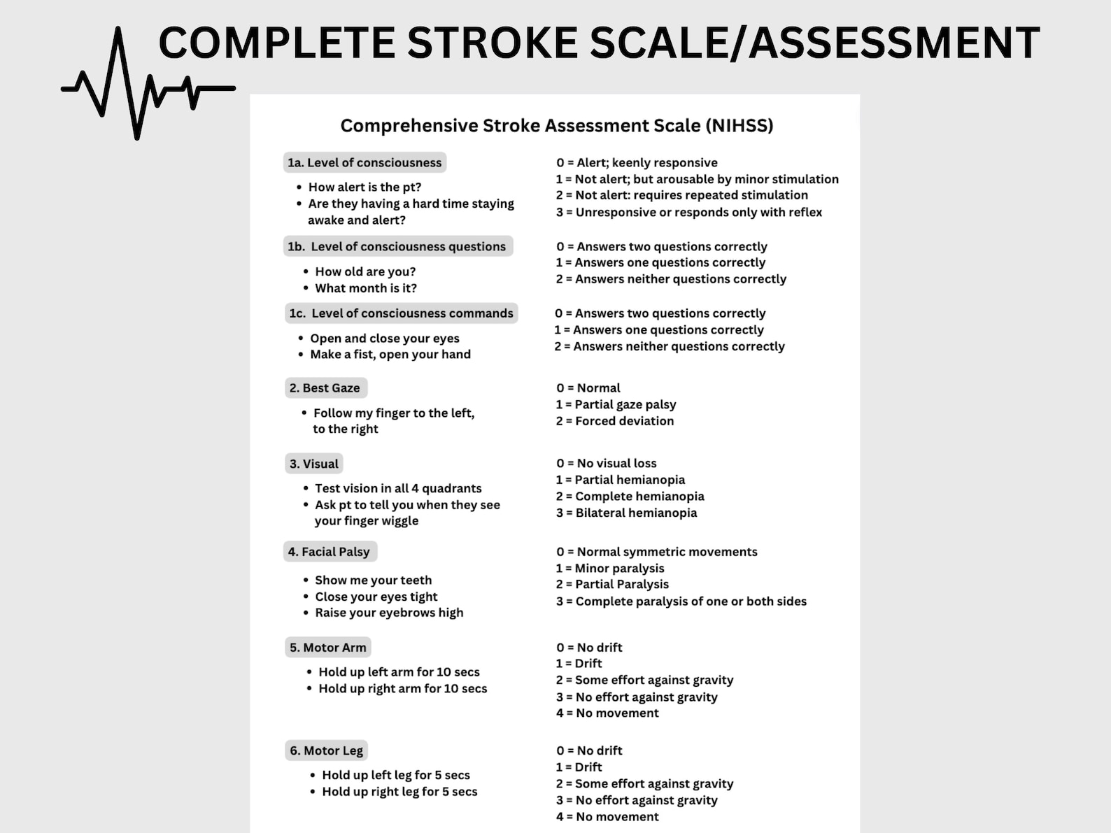 Stroke Scale, Stroke Assessment Tool, Stroke Assessment for Neuro, ER ...