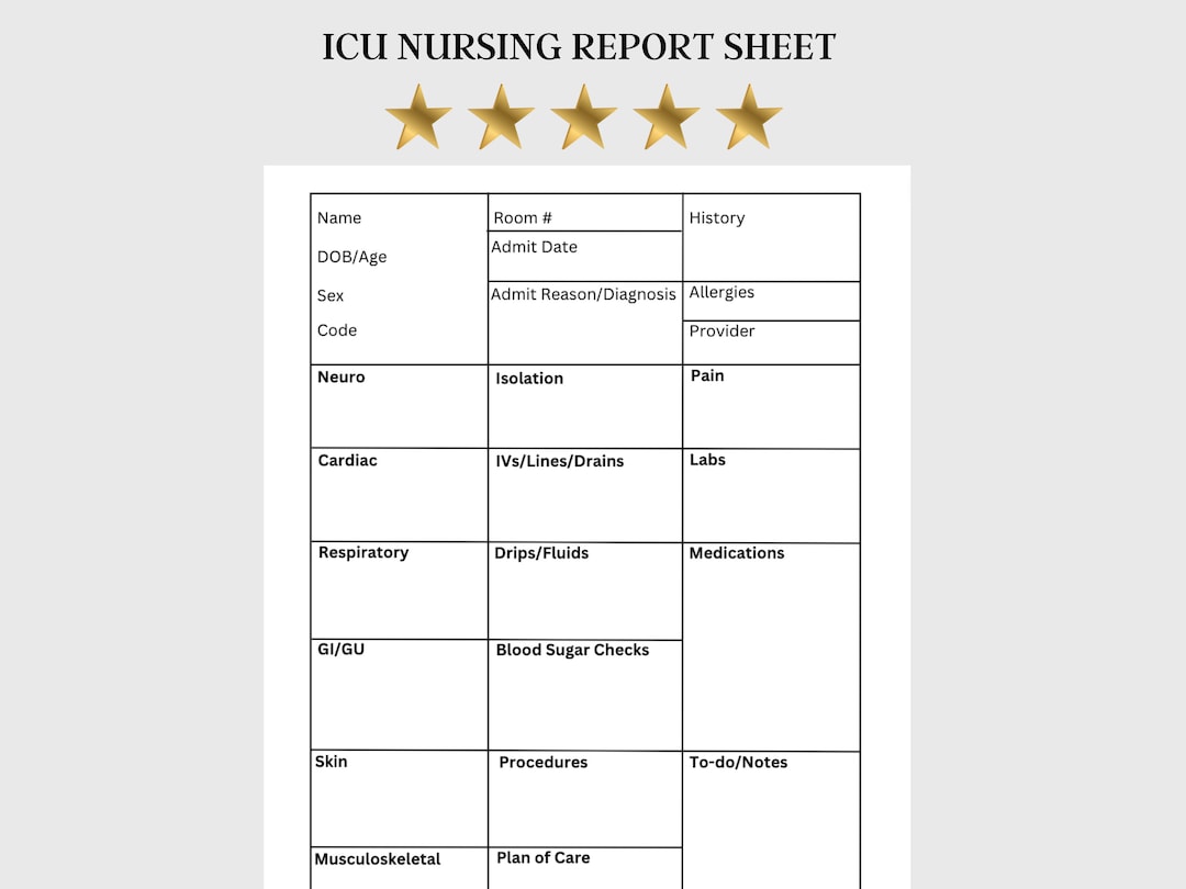 ICU Report Sheet Nursing Report Sheet RN Report Sheet - Etsy
