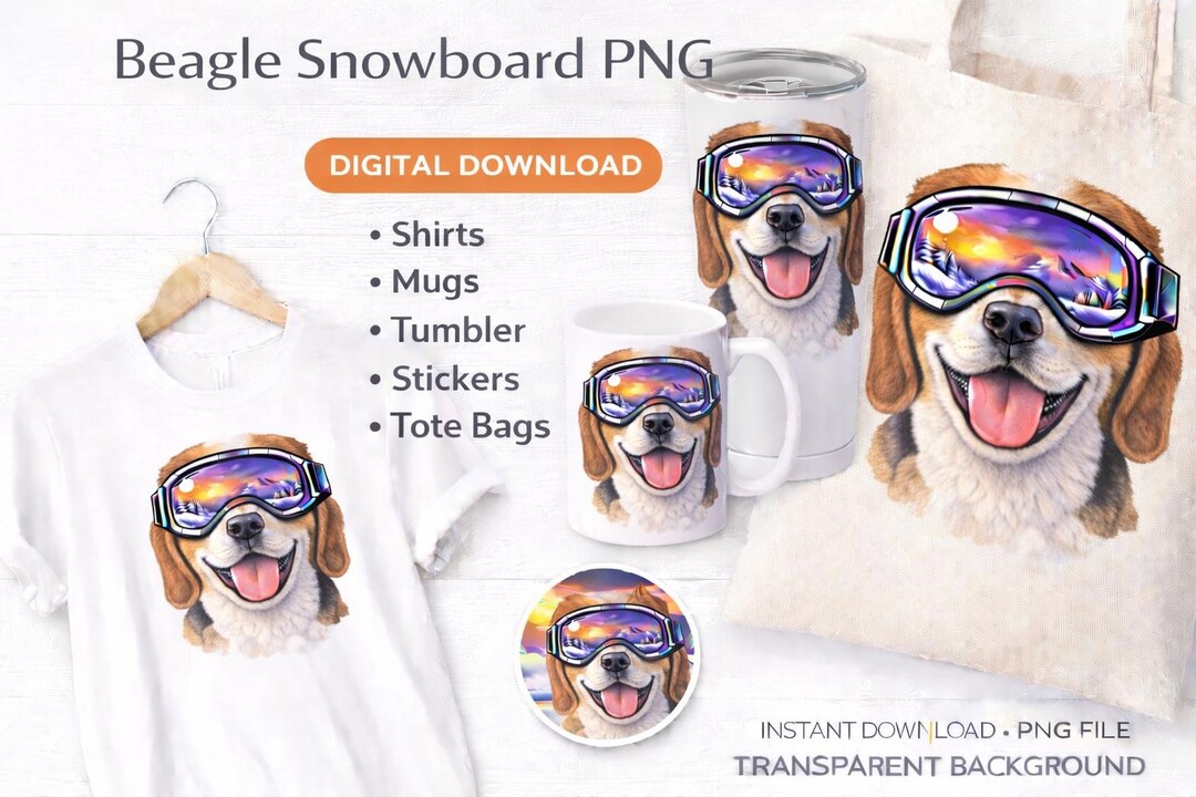 Beagle Snowboard PNG, Snowboarding Dog Graphic, Mountain Sunset Design ...