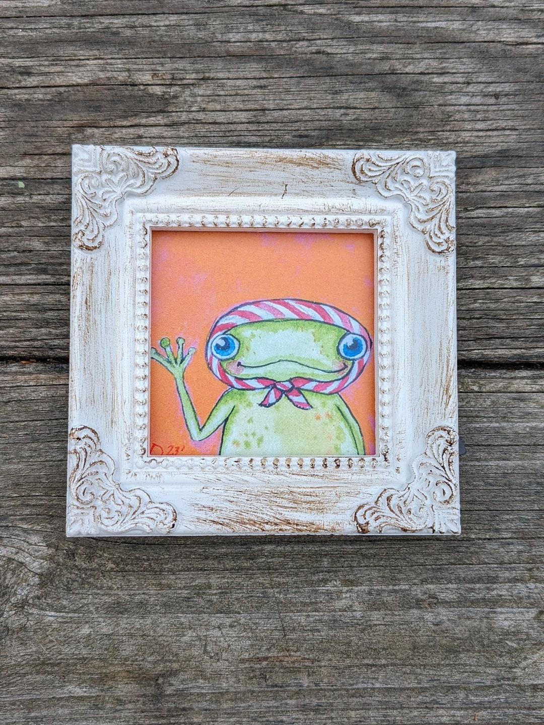 Mini Framed Print of Frog Waving Painting - Etsy