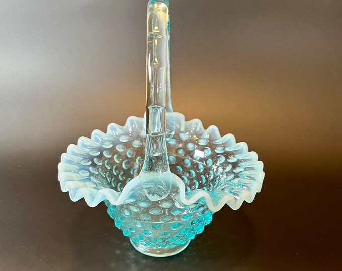 Fenton Hobnail Ruffle Edge Opalescent Blue Basket - Etsy