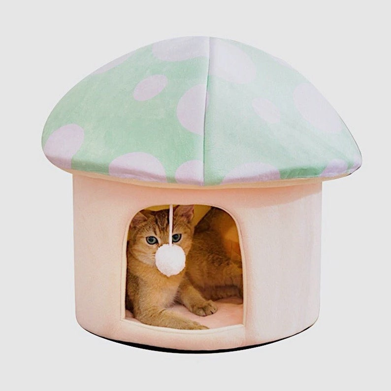 Mushroom Cat Bed Cute House Cot for Cats Pink Blue Cat - Etsy