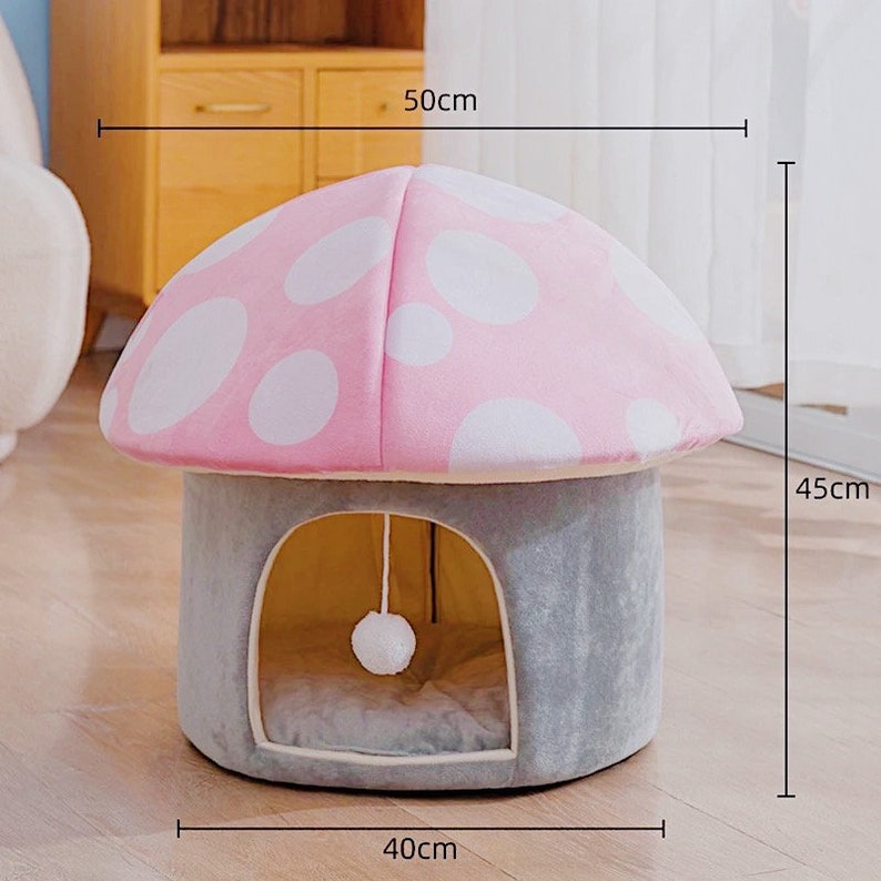 Mushroom Cat Bed Cute House Cot for Cats Pink Blue Cat - Etsy
