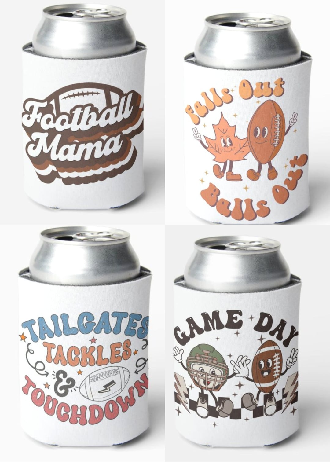 Retro Football Themed Koozies Football Mom Koozie Game Day - Etsy