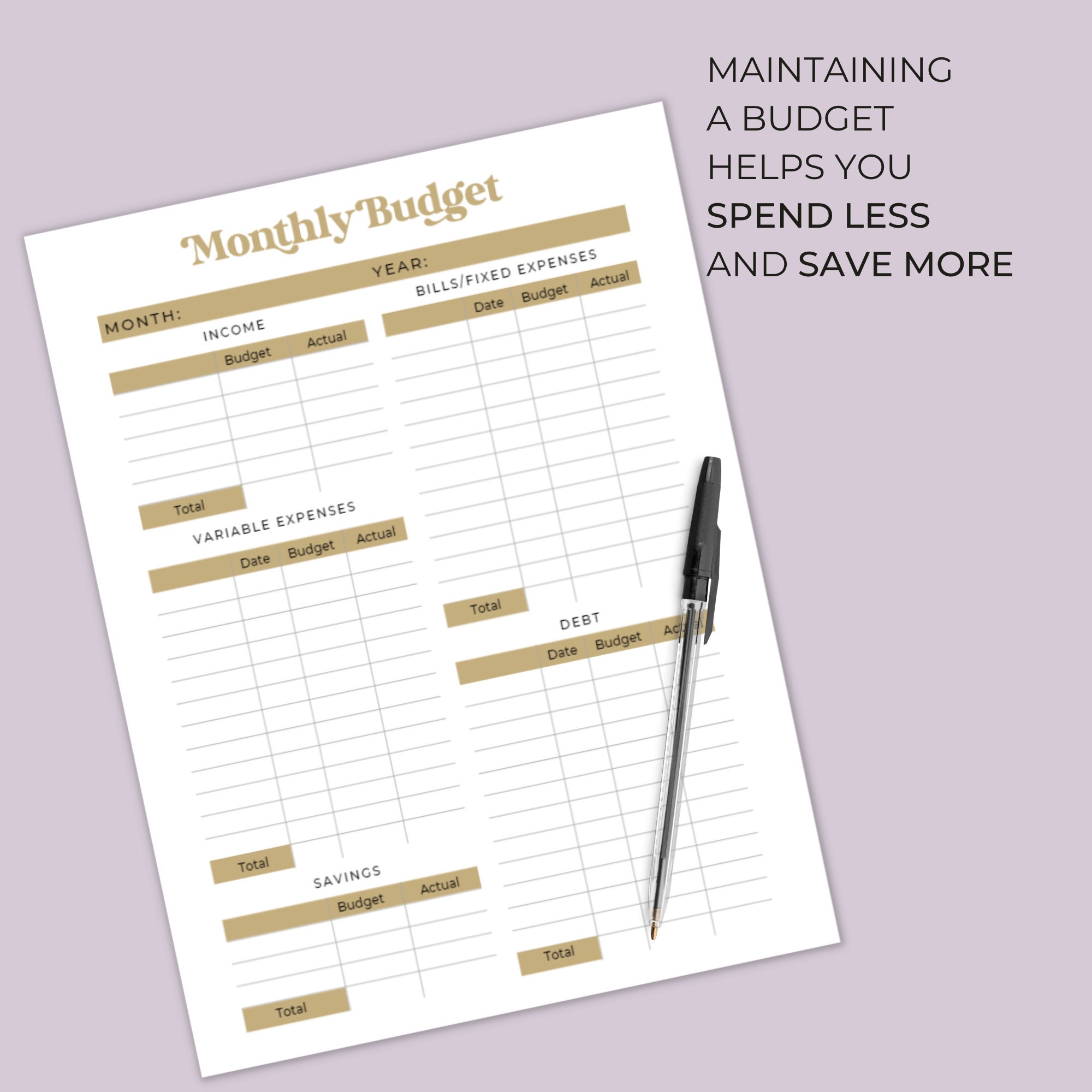 Monthly Budget Printable Expense and Income Tracker, Personal Budget ...