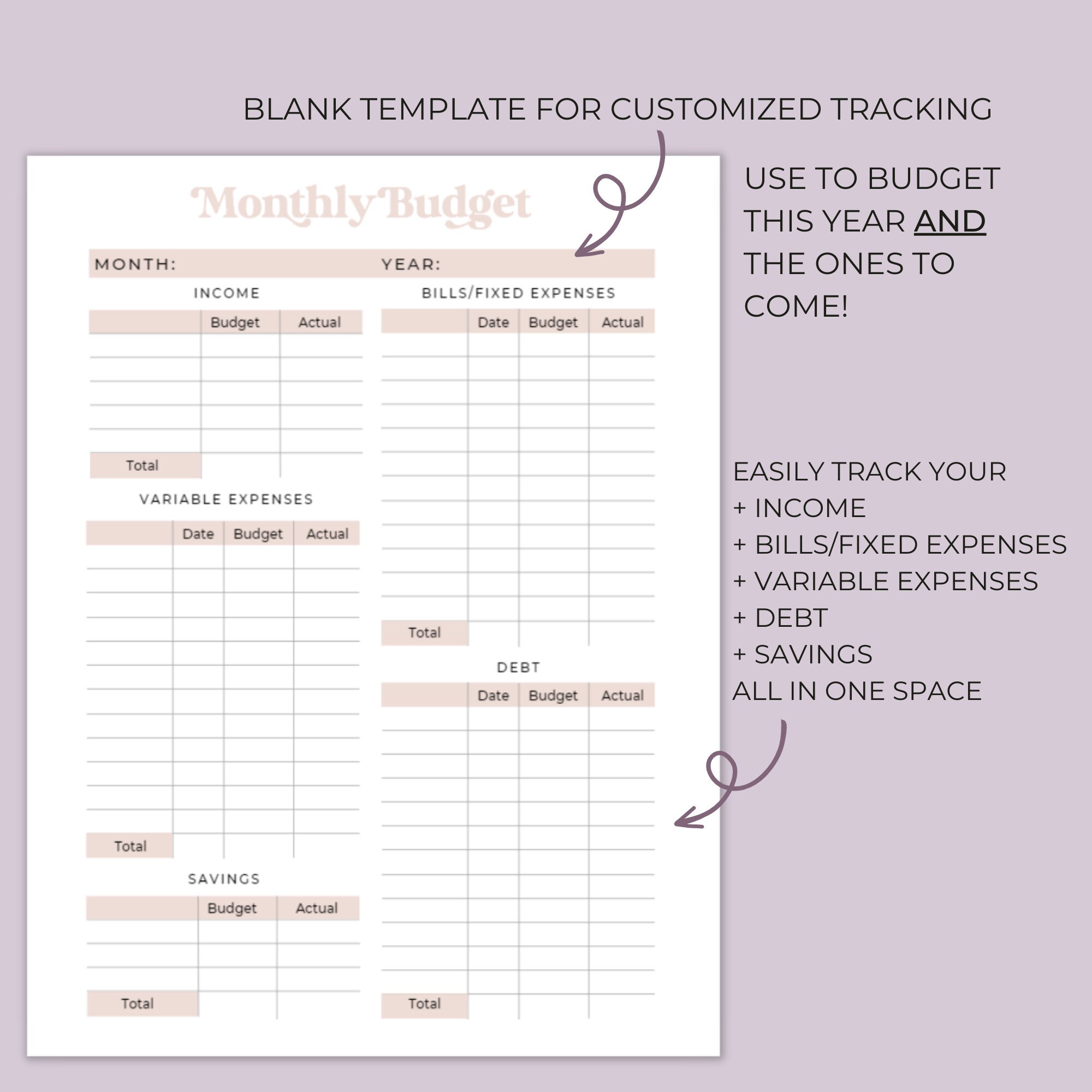 Monthly Budget Printable Expense and Income Tracker, Personal Budget ...