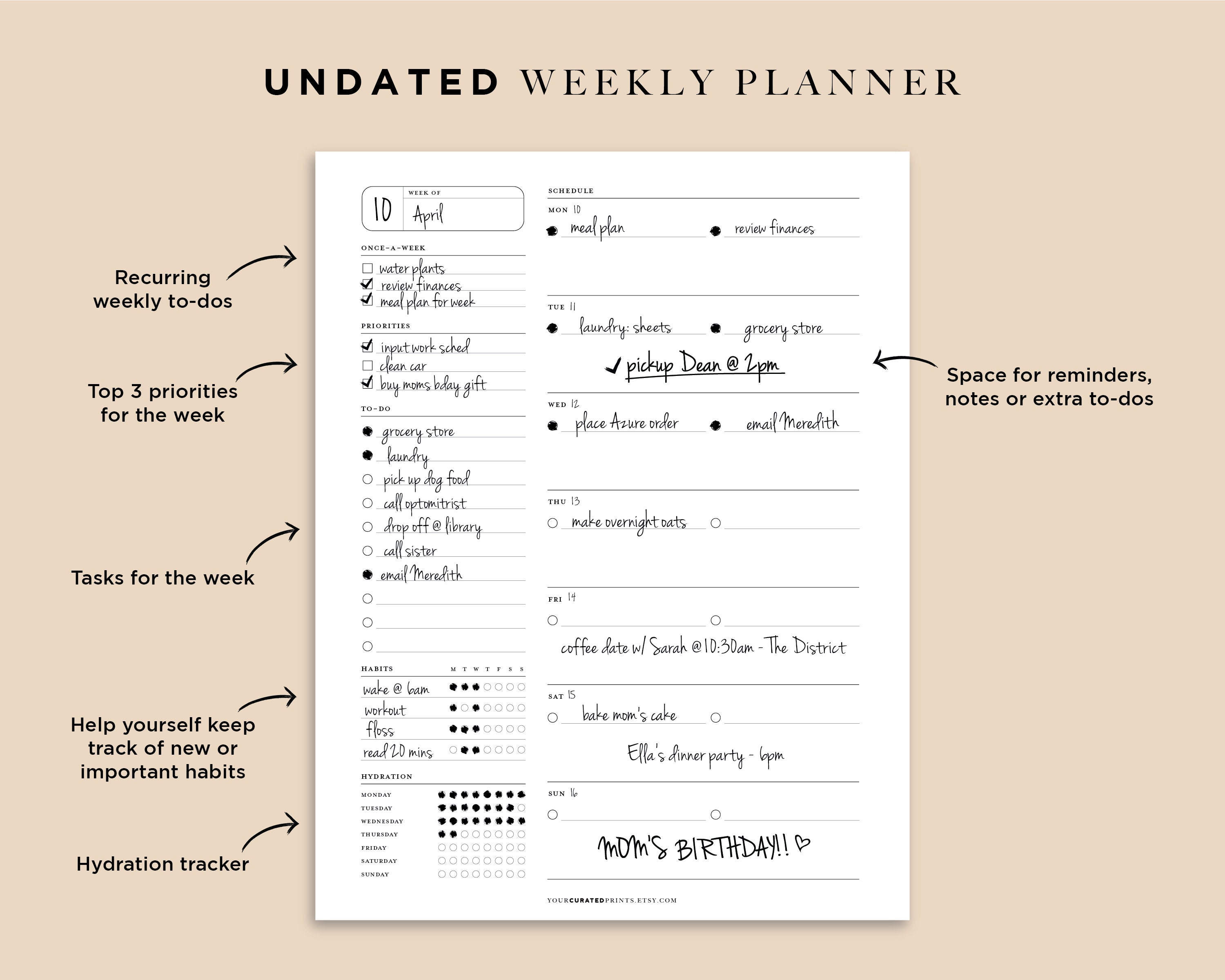 Weekly Planner to Do List Printable To-do Template for Home or Work ...