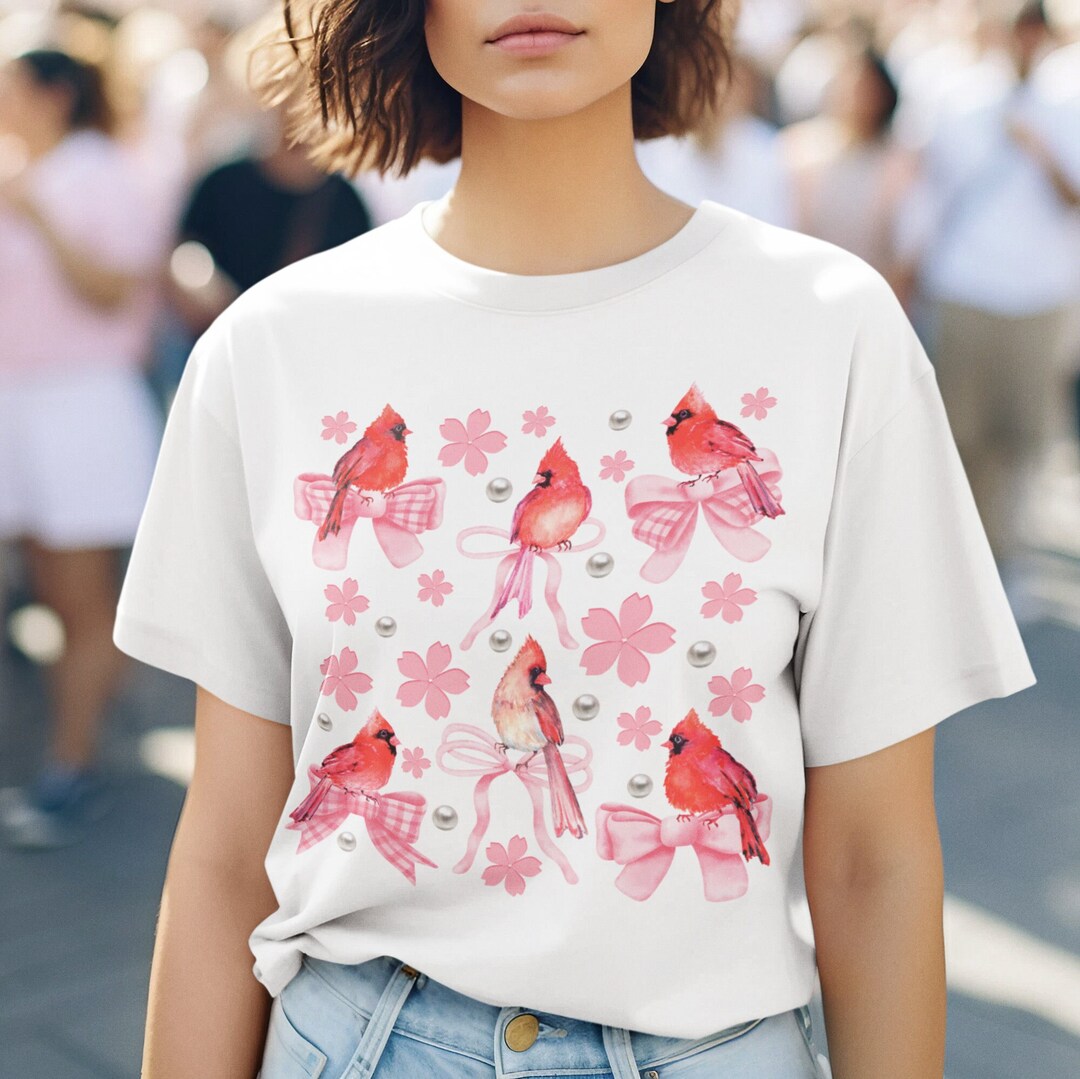 Cardinal Pink Bow Coquette Shirt, Cardinal Bird Gifts, Comfort Color ...