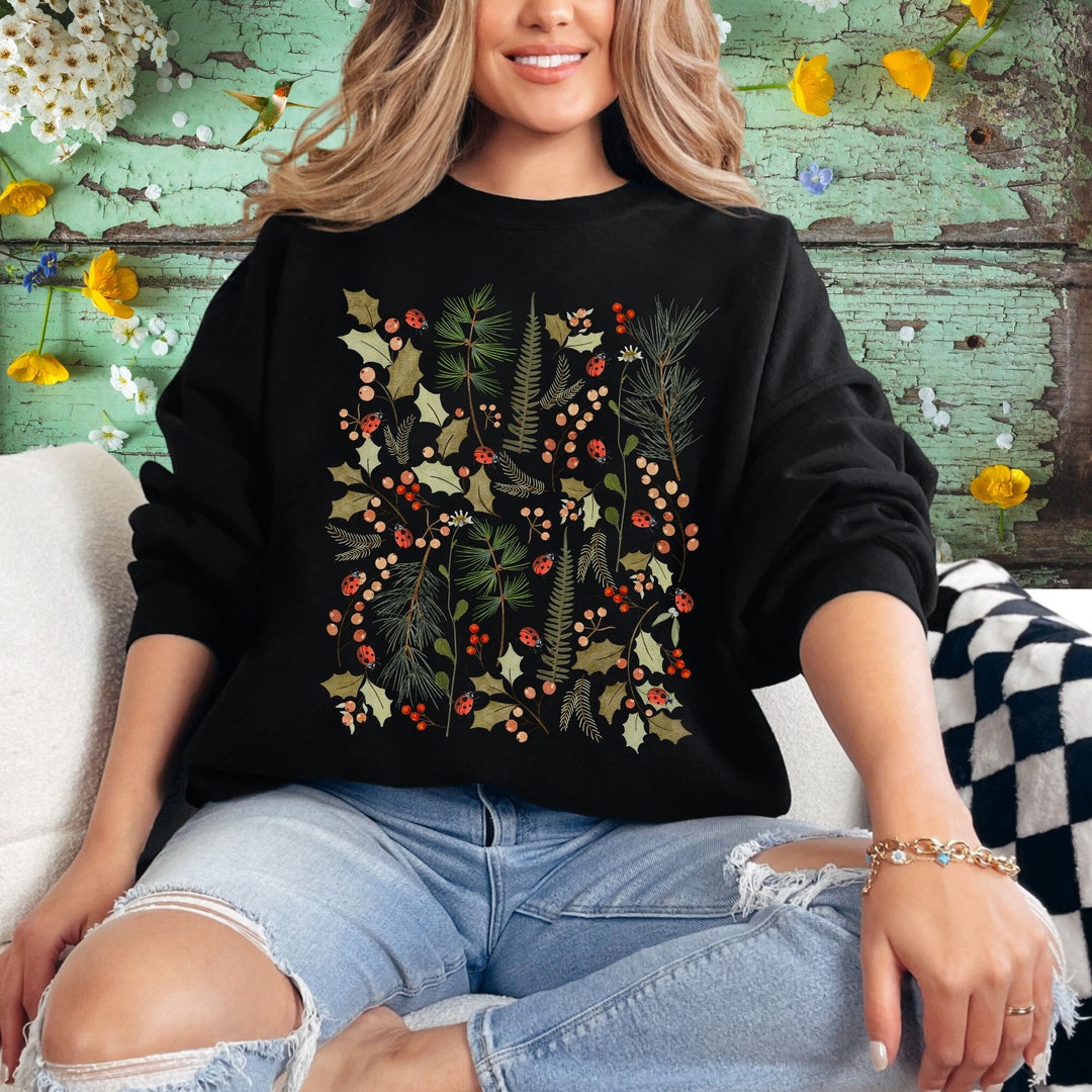 Ladybug Magical Forest Core Sweater, Lady Bug Floral Fall Sweatshirt ...