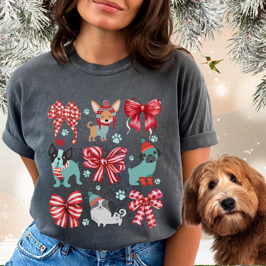 Coquette Christmas Red Bow T Shirt for Dog Mom Festive Gift,dog ...