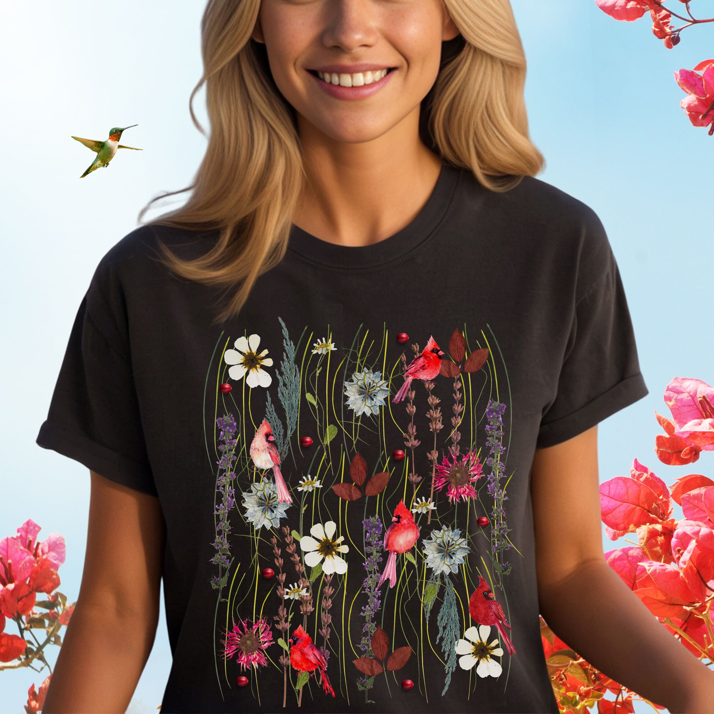 Vintage Cottagecore Wildflower Red Cardinal Shirt, Comfort Colors ...
