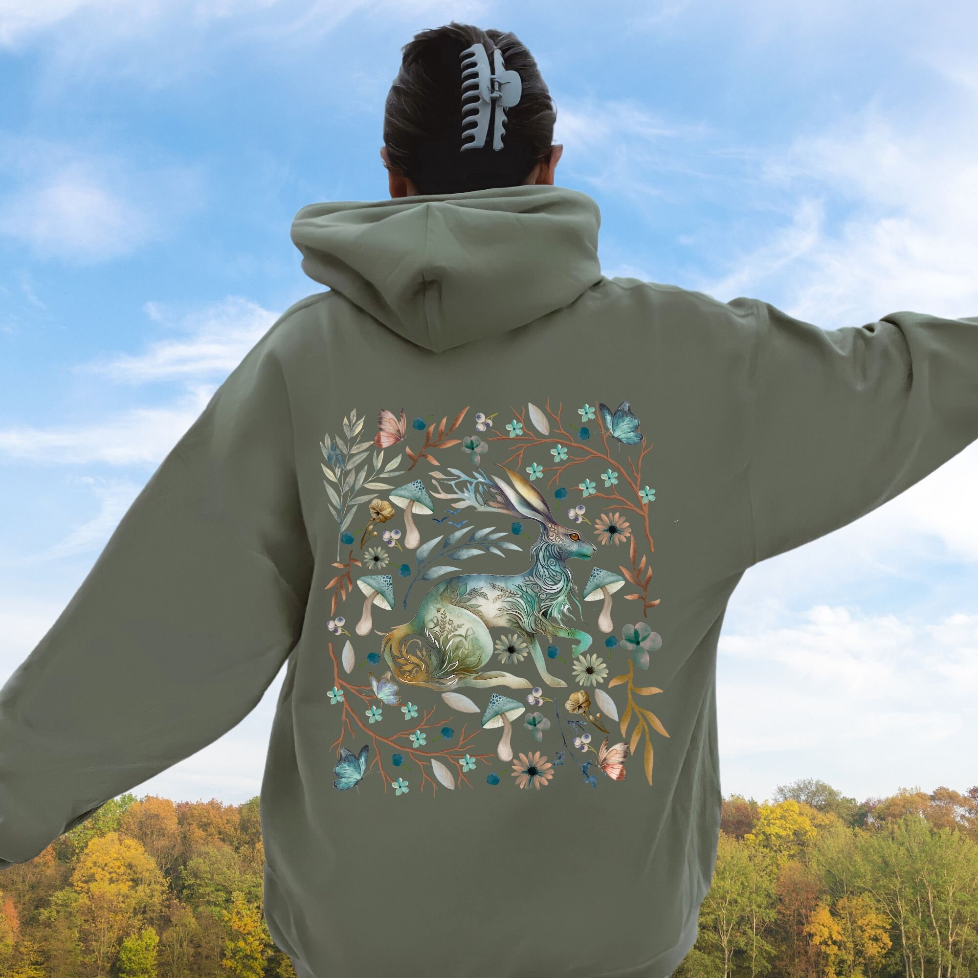 Cottagecore Rabbit Magical Forest Hoodie,bunny Sweater,cottage Cor,hare ...