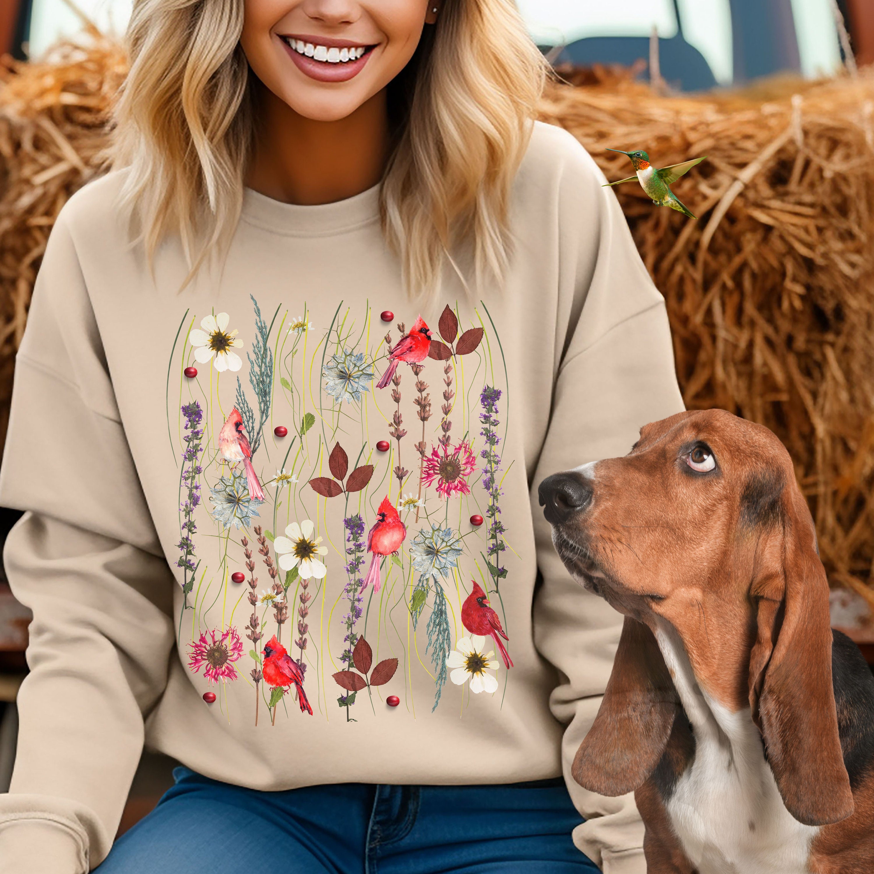 Vintage Cottagecore Wildflower Red Cardinal Sweatshirt, Goblincore ...