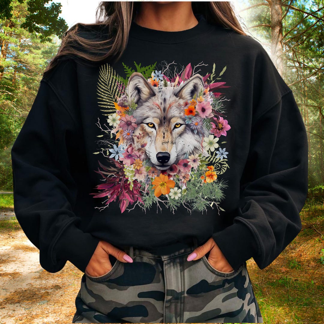 Floral Wolf Sweatshirt,botanical Sweater,nature Lovers Gift,cottagecore ...