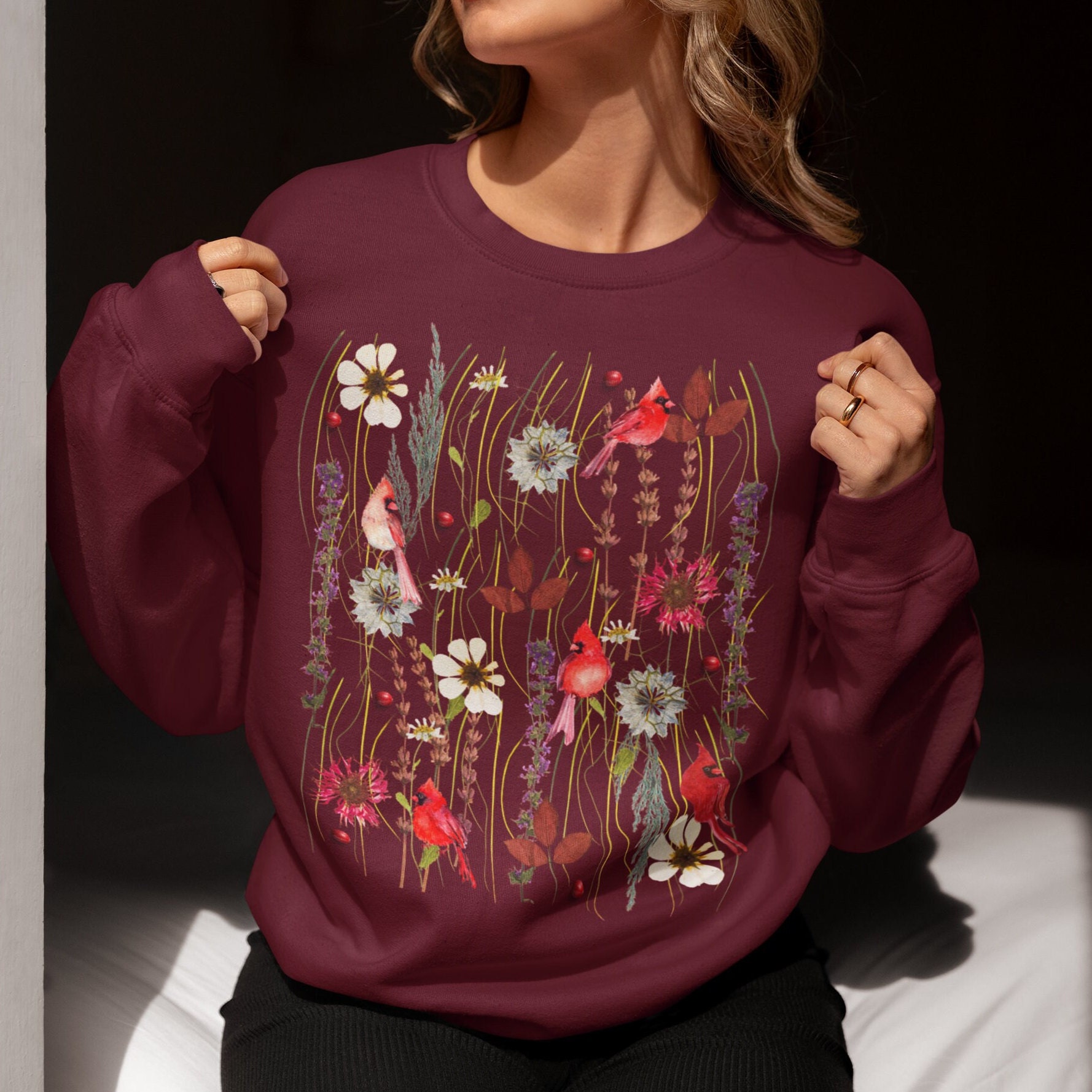 Vintage Cottagecore Wildflower Red Cardinal Sweatshirt, Goblincore ...