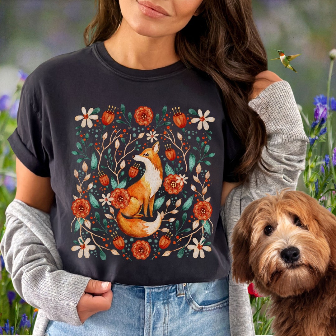 Cottage Core Fox Comfort Color® Shirt, Scandinavian Fox Shirt, Gift for ...