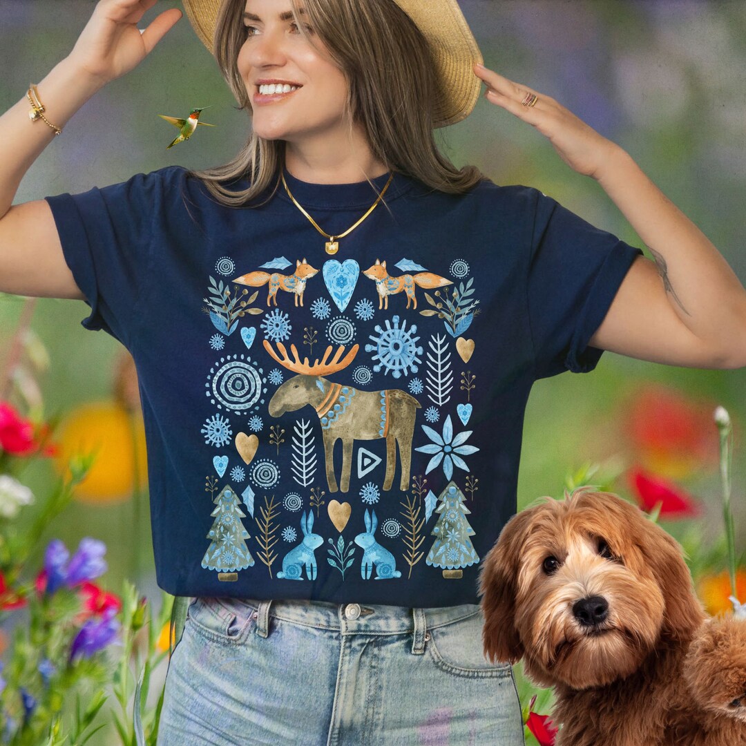 Scandinavian Folk Art Comfort Color® Shirt, Cottagecore Clothes ...