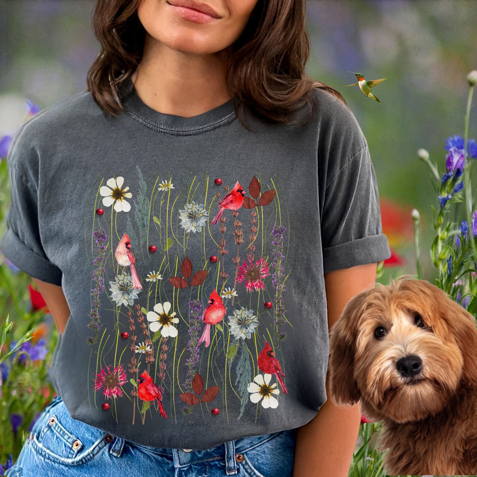 Vintage Cottagecore Wildflower Red Cardinal Shirt, Comfort Colors ...