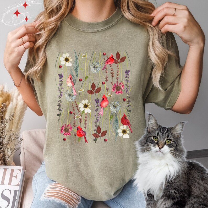 Vintage Cottagecore Wildflower Red Cardinal Shirt, Comfort Colors ...