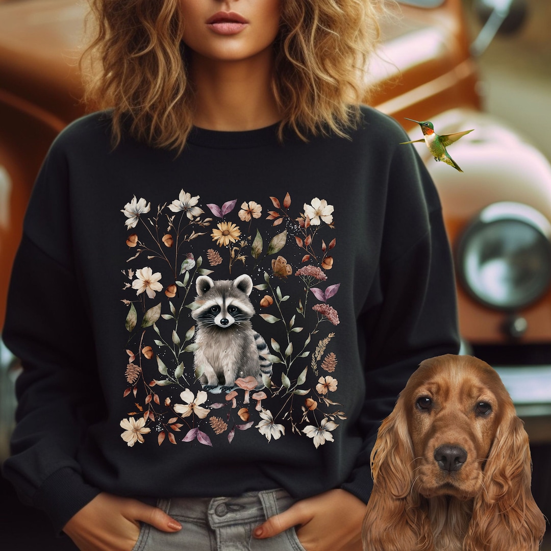 Cottagcore Raccoon Sweatshirt, Cottage Core, Trash Panda, Raccoon Lover ...