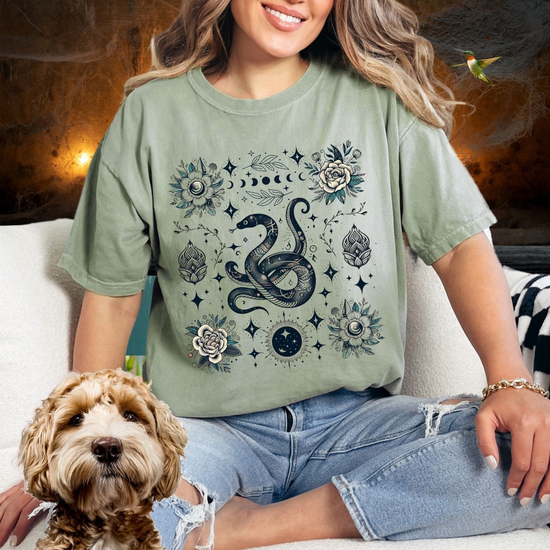 Celestial Snake Shirt, Botanical Snake Comfort Color Shirt, Floral ...