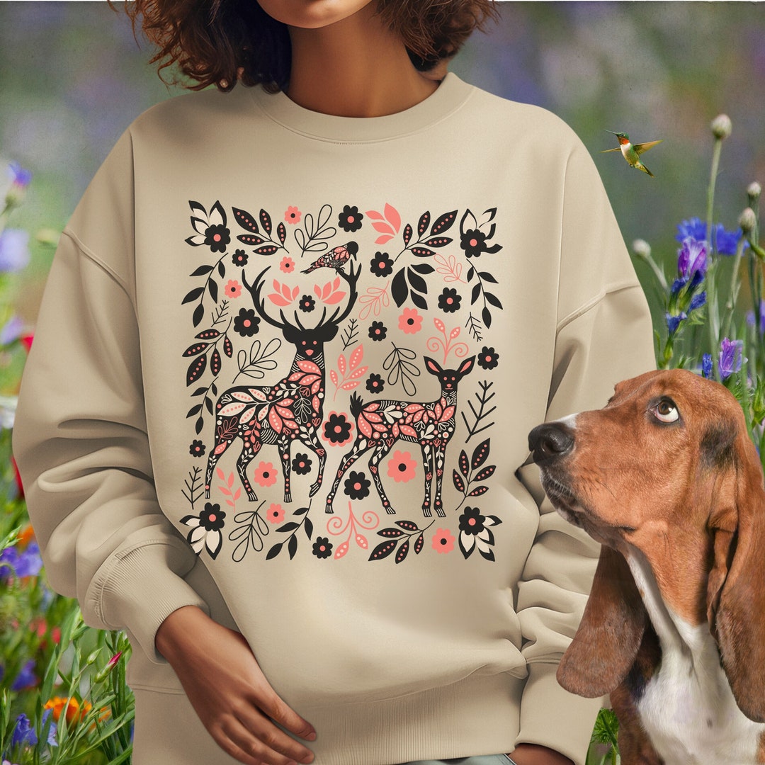 Scandinavian Folk Art Reindeer Sweatshirt, Norwegian Sweater ...