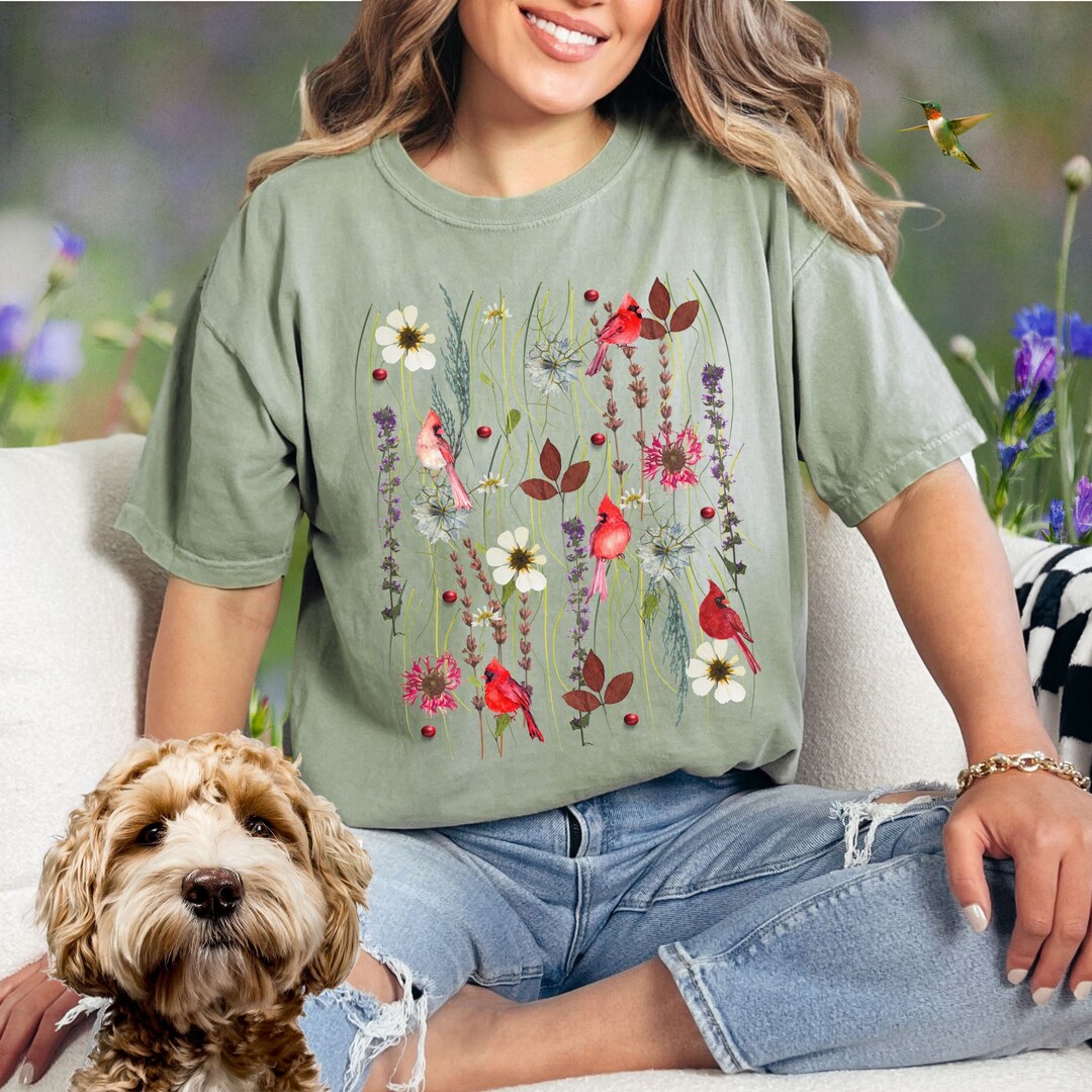 Vintage Cottagecore Wildflower Red Cardinal Shirt, Comfort Colors ...