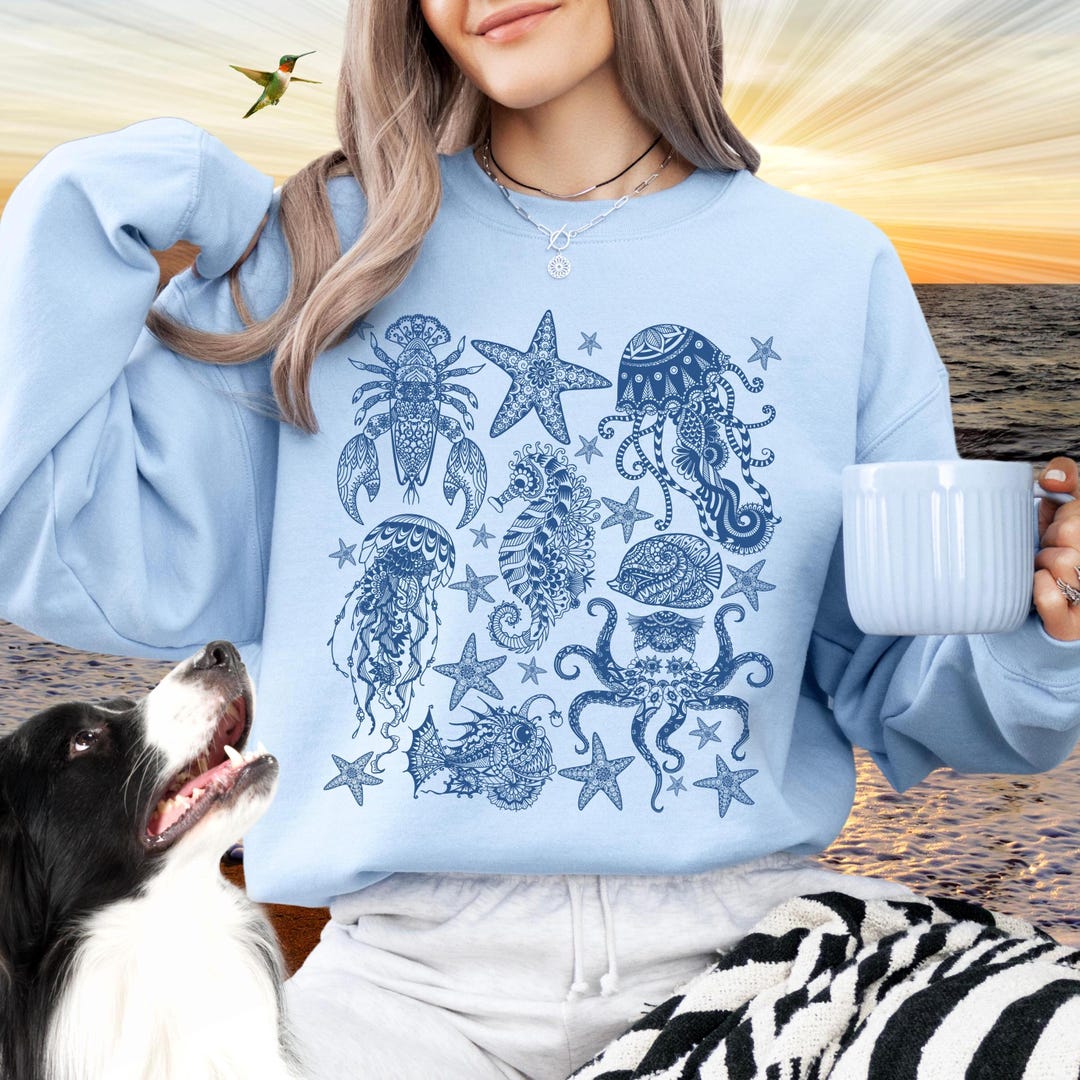 Vintage Sea Animals Sweatshirt, Retro Ocean Sweater, Cute Sea Creatures ...