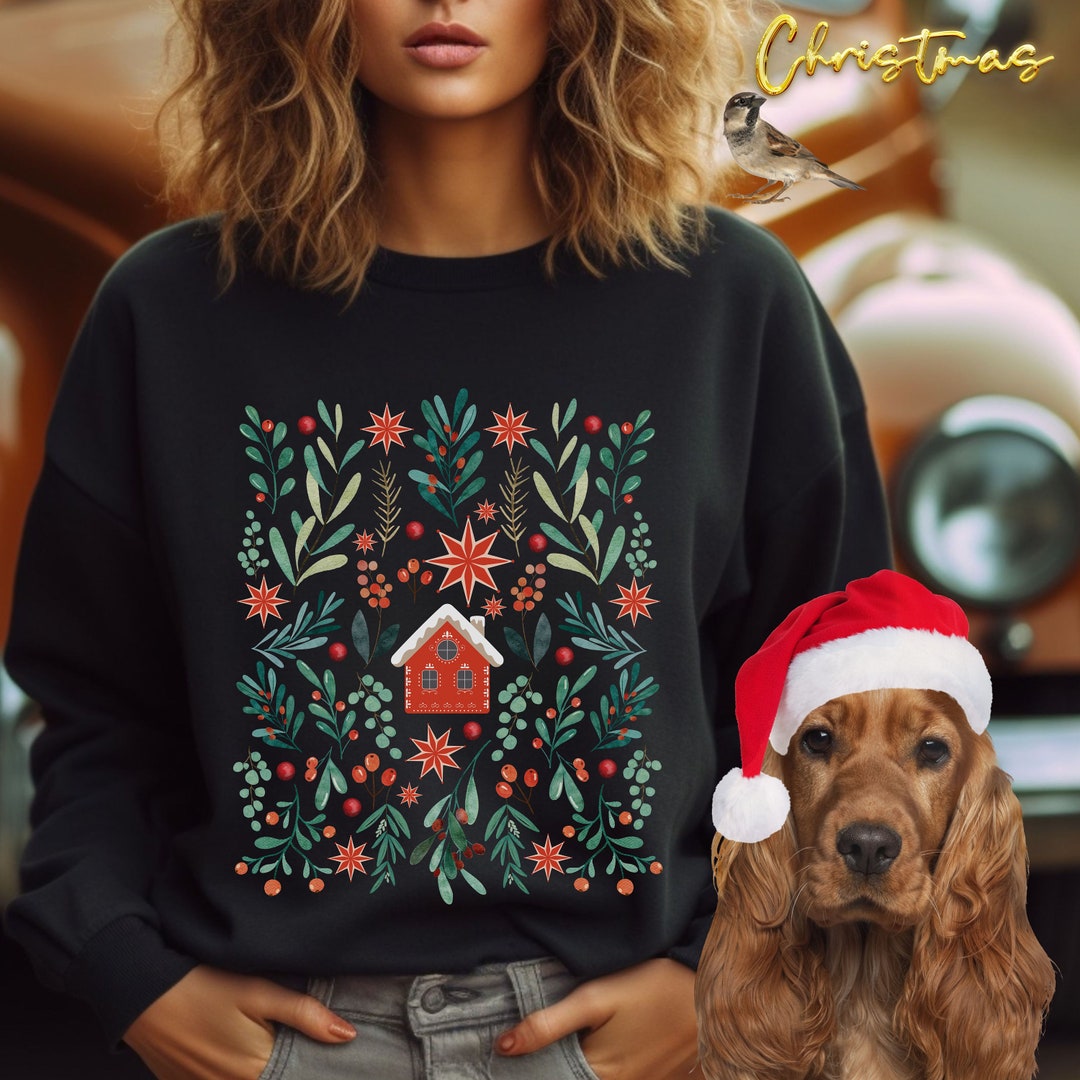 Cottagecore Christmas Holly Sweatshirt, Vintage Christmas Sweater ...