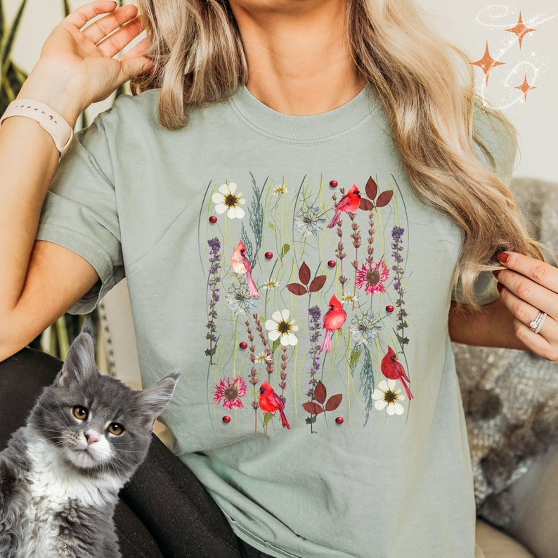 Vintage Cottagecore Wildflower Red Cardinal Shirt, Comfort Colors ...