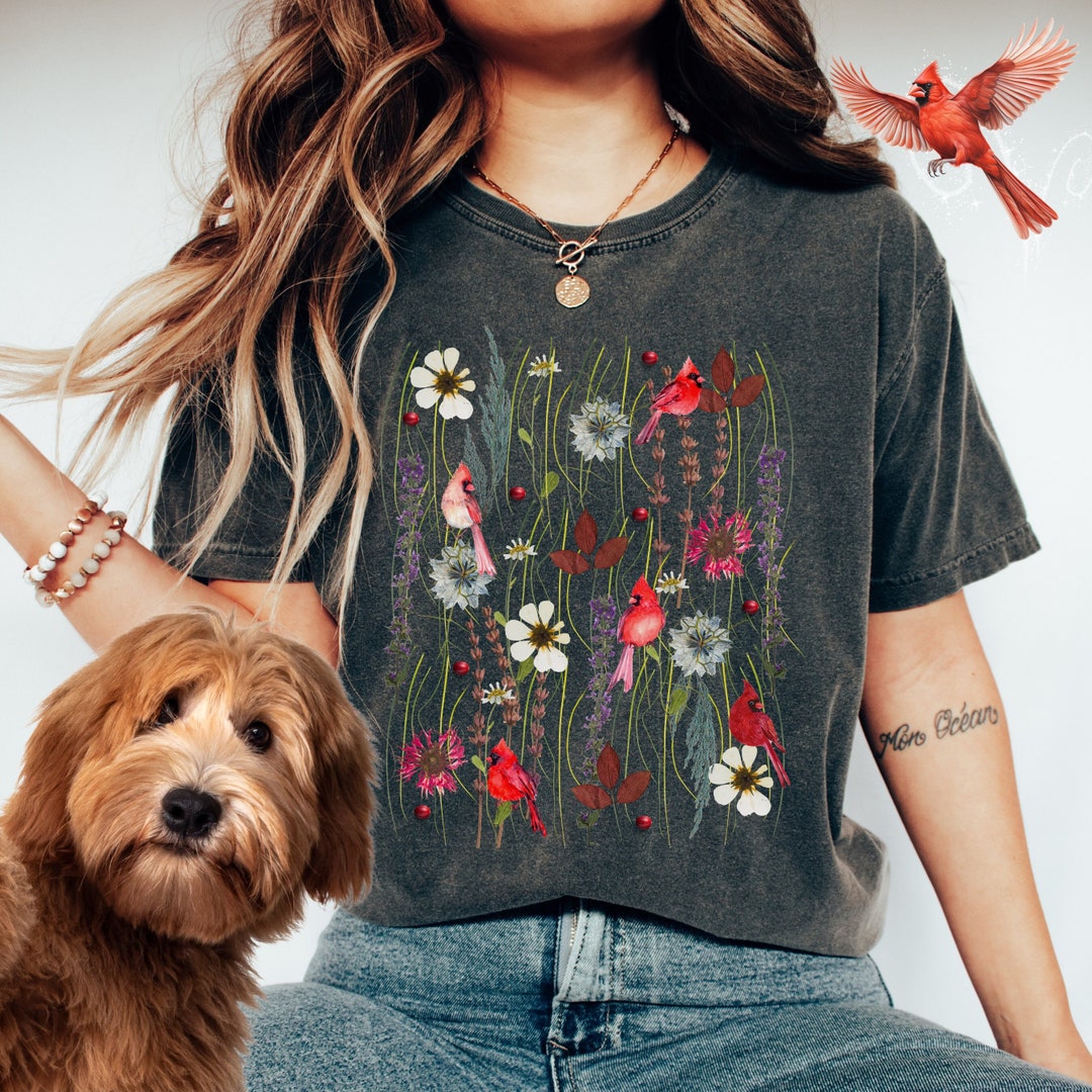 Vintage Cottagecore Wildflower Red Cardinal Shirt, Comfort Colors ...