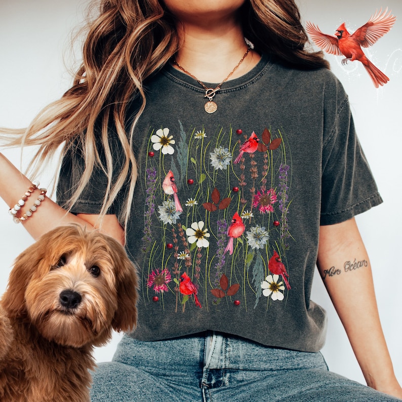 Vintage Cottagecore Wildflower Red Cardinal Shirt, Comfort Colors ...