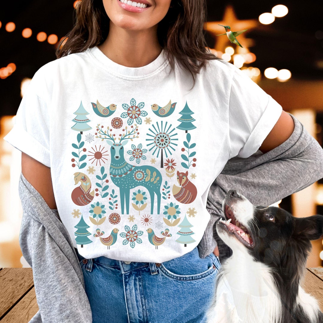 Scandinavian Christmas Reindeer Comfort Colors®shirt,norwegian Folk Art ...