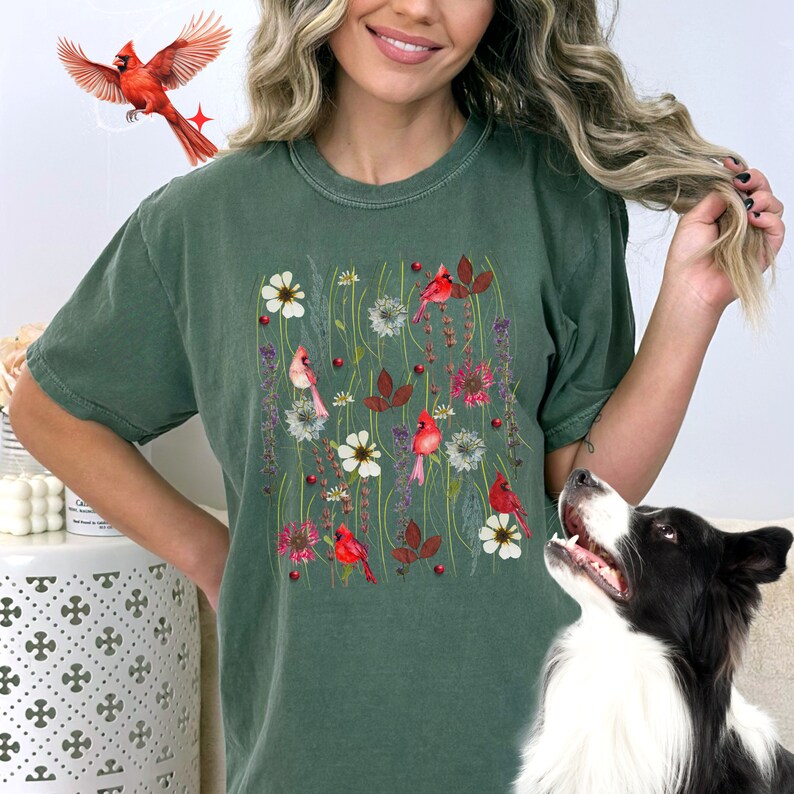 Vintage Cottagecore Wildflower Red Cardinal Shirt, Comfort Colors ...