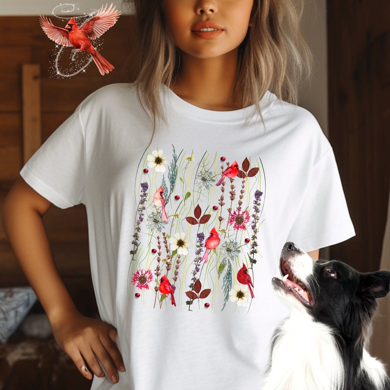 Vintage Cottagecore Wildflower Red Cardinal Shirt, Comfort Colors ...