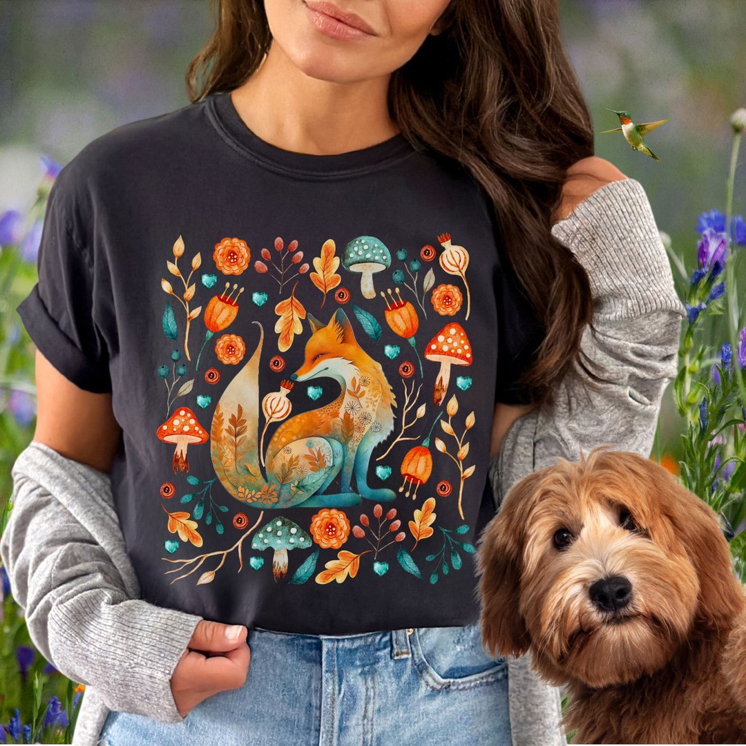 Cottage Core Fox Comfort Color® Shirt, Scandinavian Fox Shirt, Gift for ...