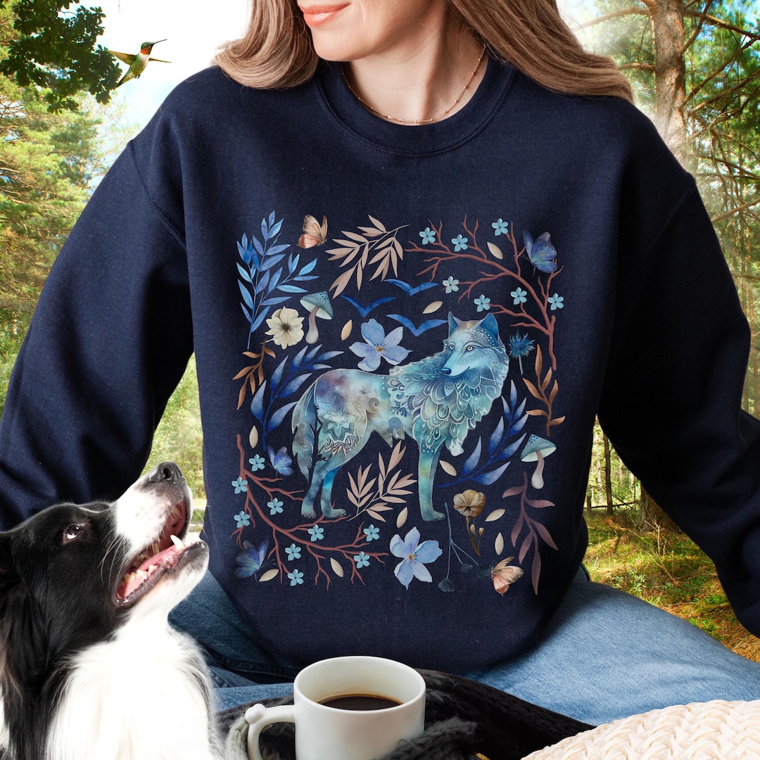 Dark Cottagecore Wolf Magical Forest Sweatshirt for Wolf Lover-nature ...
