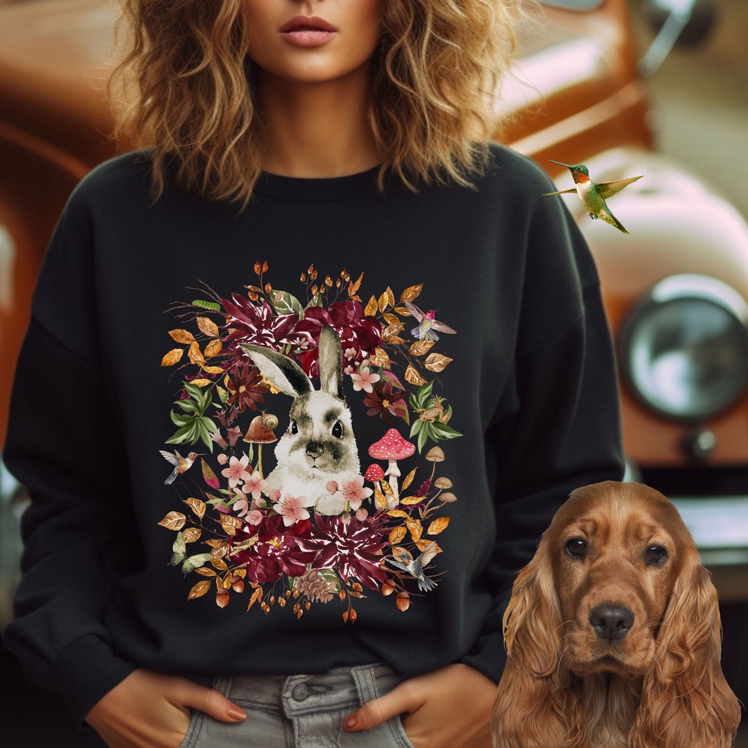 Cottage Core Bunny Rabbit Hummingbird Nature Mushroom Sweatshirt ...