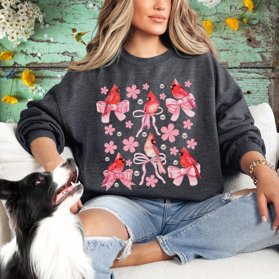 Cardinal Bird Coquette Sweater, Bow Sweatshirt, Coquette Gifts Mom ...