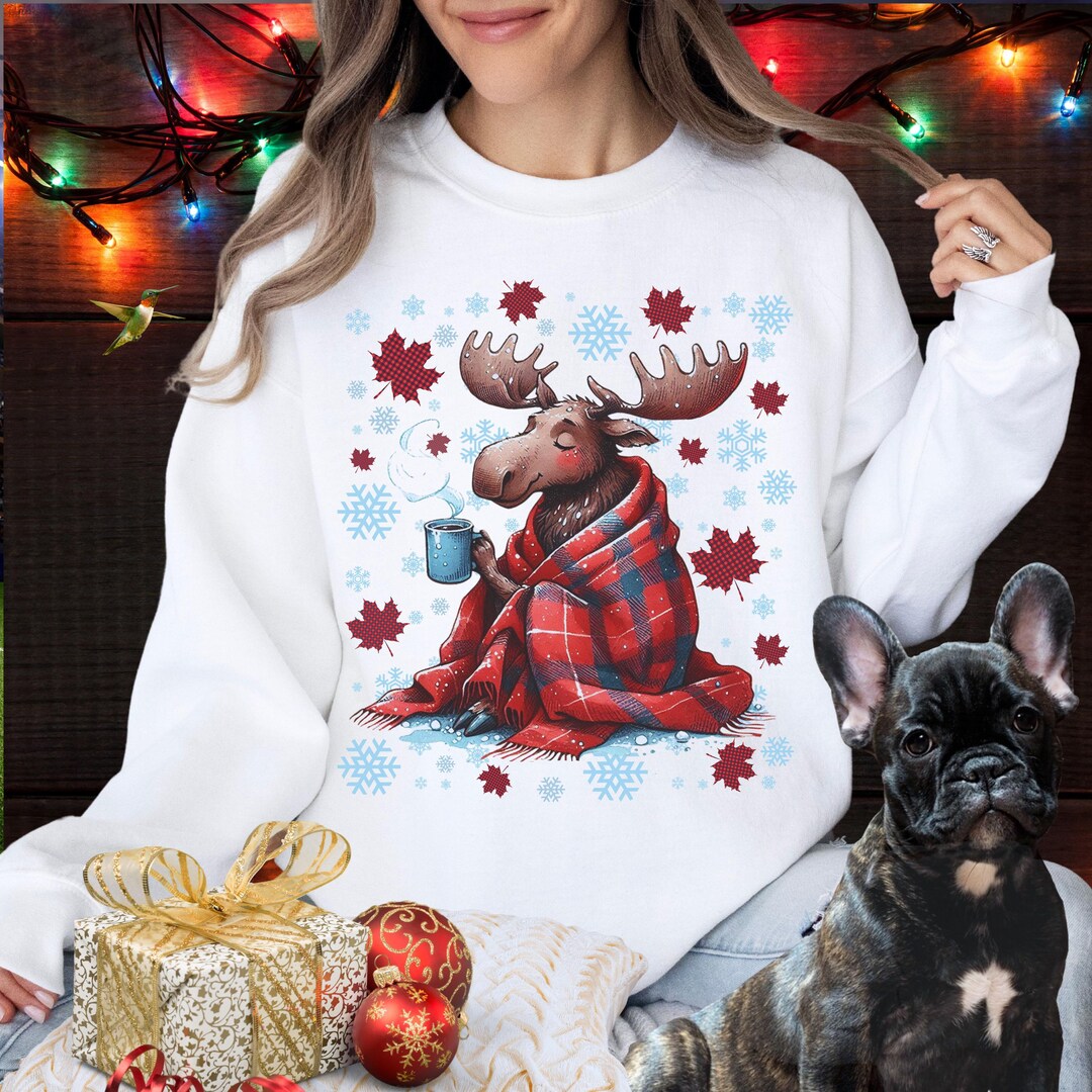 Buffalo Plaid Christmas Moose Sweatshirt for Women, Snowflake Holiday ...
