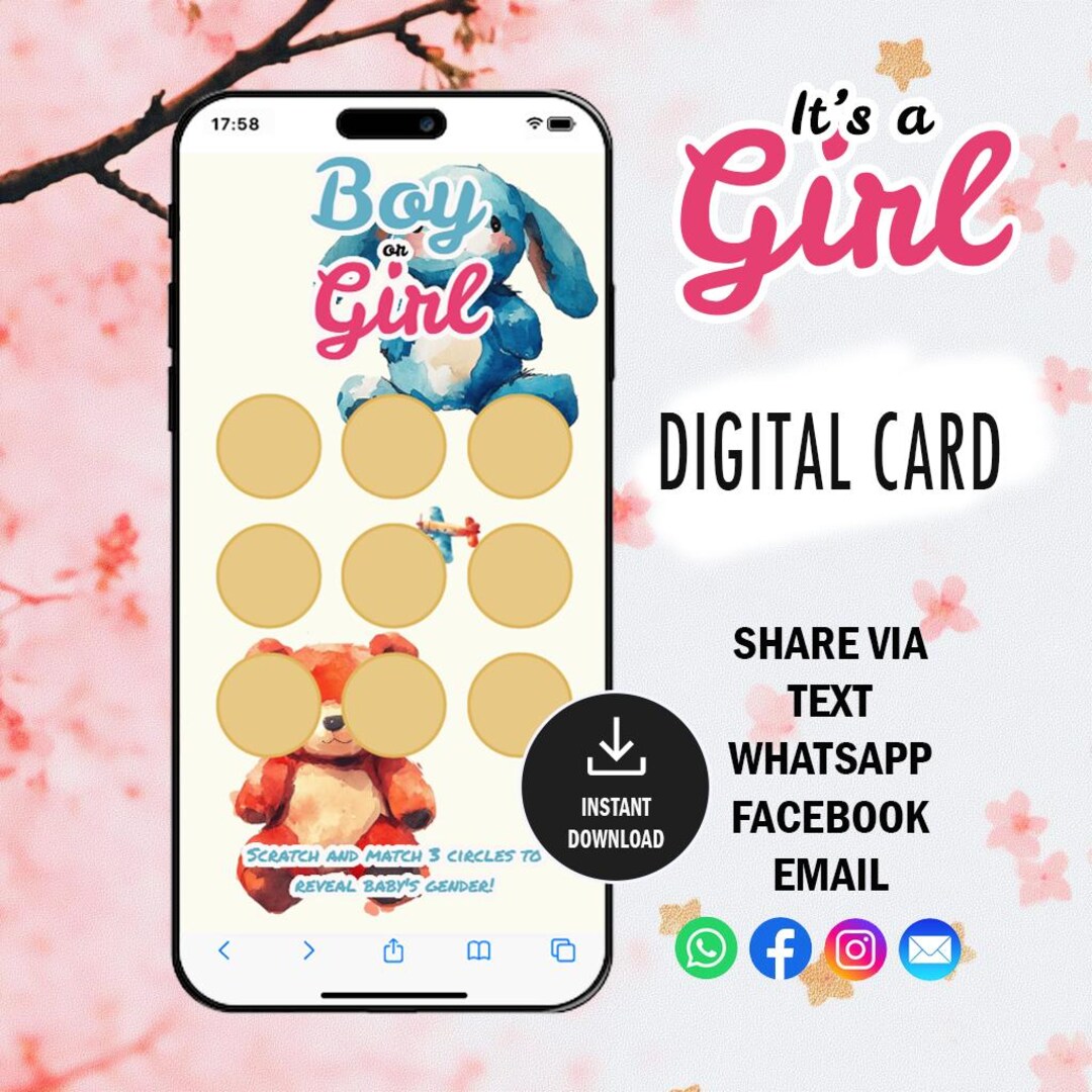 Gender Reveal Digital Scratch Card, It's a Girl, Digital Boy or Girl ...