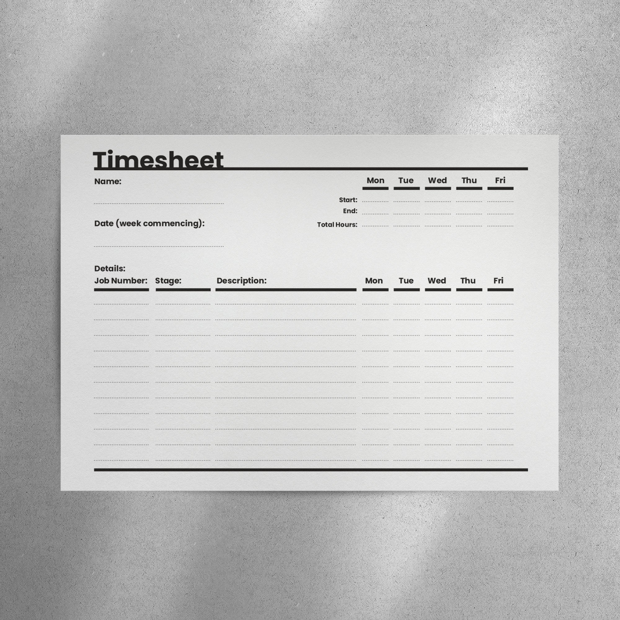 Simple Timesheet for Freelancers, Digital Download, Instant Delivery ...