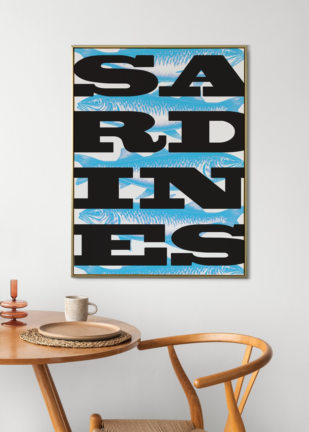 Creative Lettering Wall Art. Bold Kitchen Poster Sardines. Food Design ...