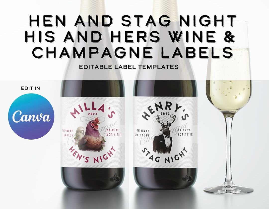 Editable Wine Label for Bachelorette Hen Stag Party. His and Hers ...