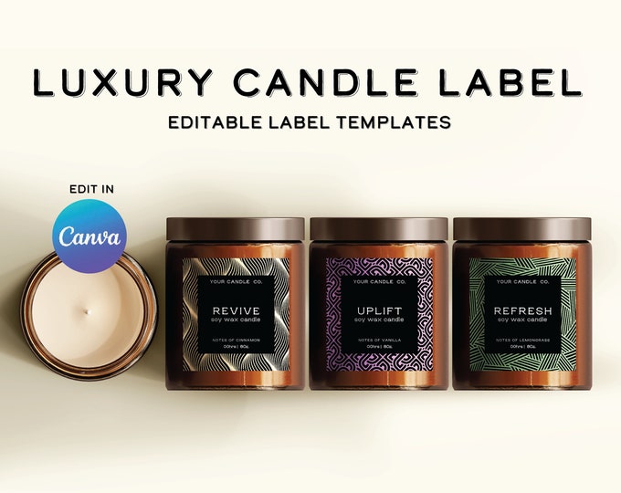 Editable Candle Label Template. Edit With Canva. Four Sizes and 5 ...