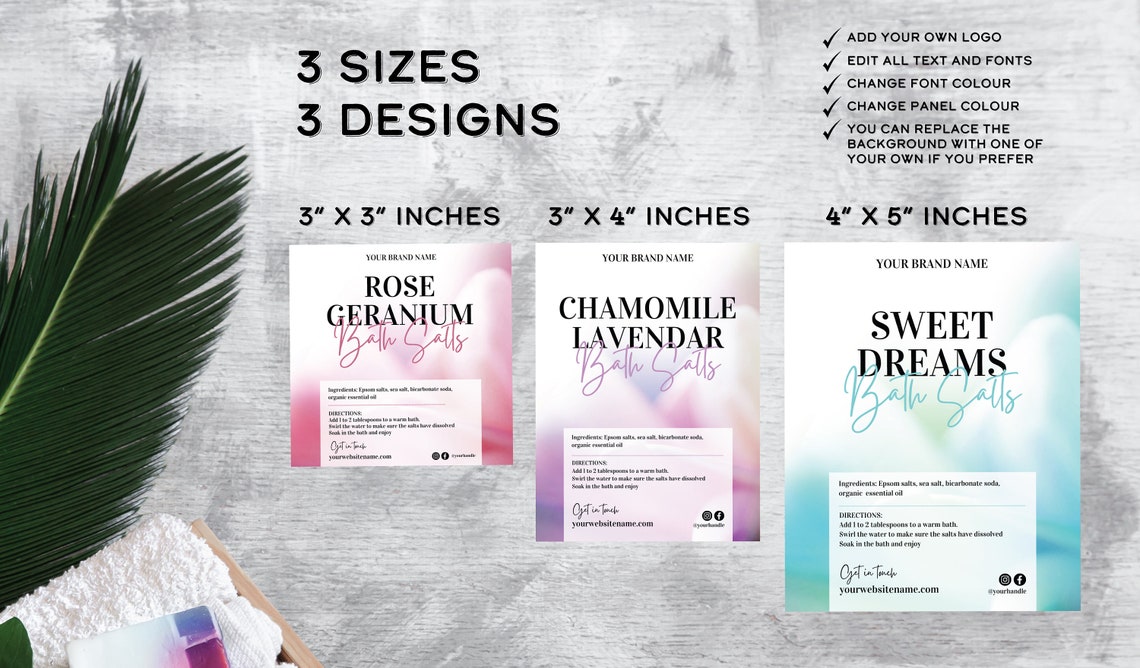 Bath Salt Pouch Label Canva Templates Editable Labels for Professional ...