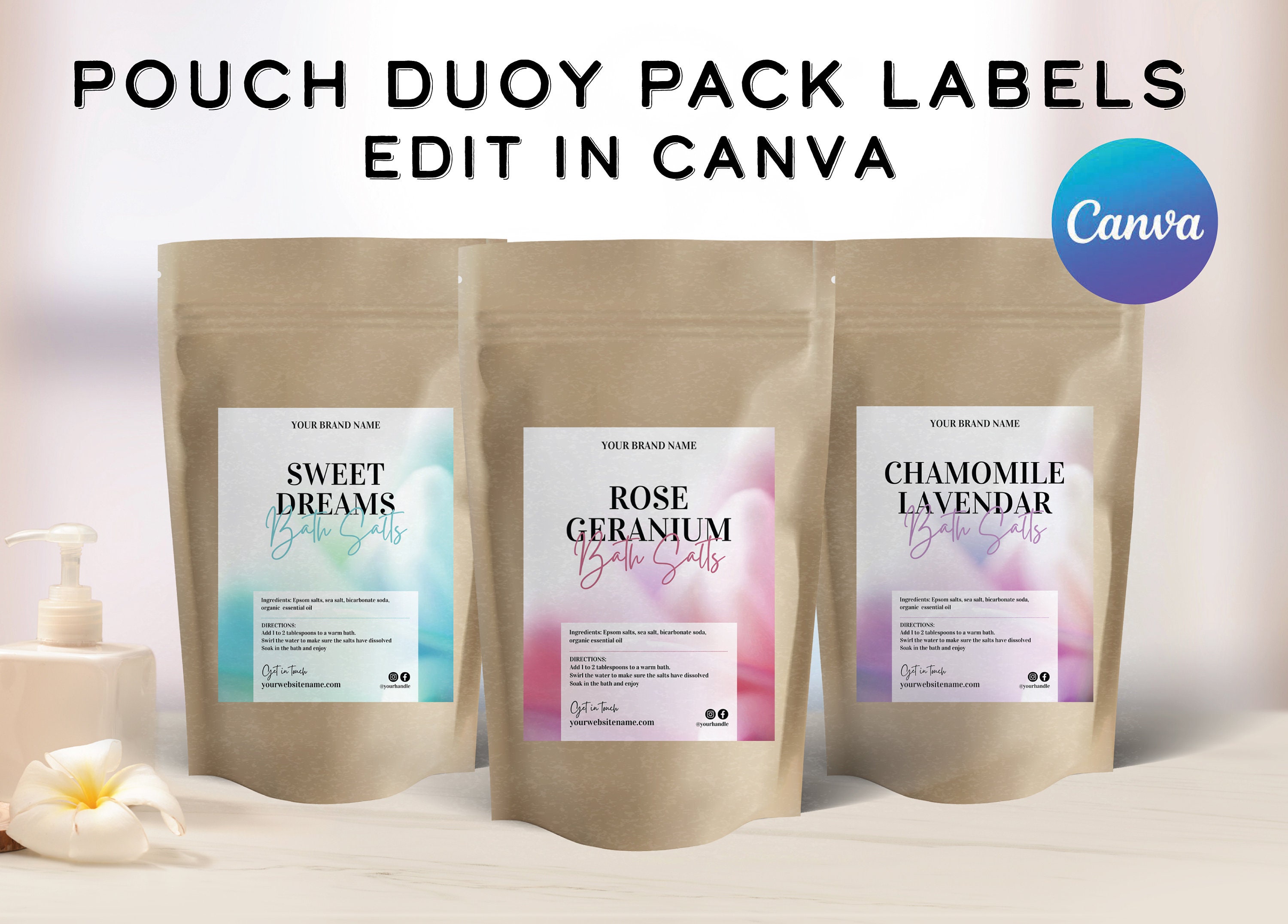 Bath Salt Pouch Label Canva Templates Editable Labels for Professional ...