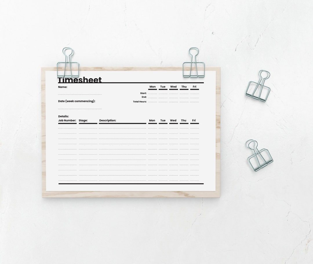 Simple Timesheet for Freelancers, Digital Download, Instant Delivery ...
