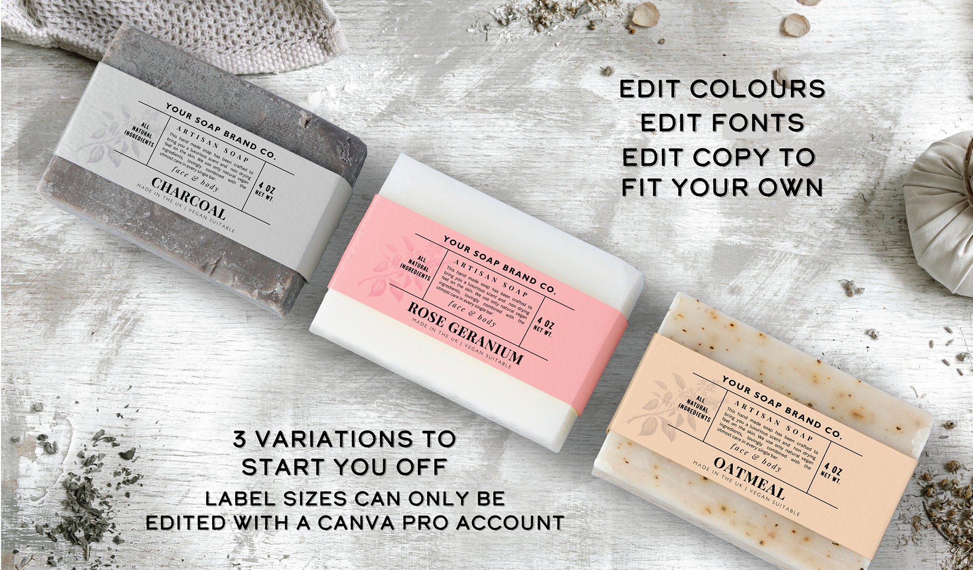 Handmade Soap Label Canva Template 3 Sizes Plus a Thank You Card ...